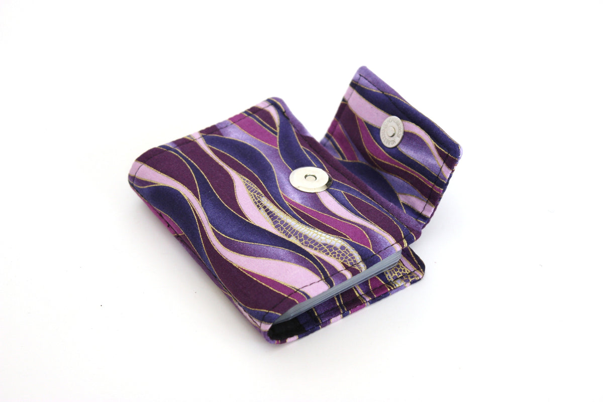 Credit card organizer book wallet - purple fabric loyalty card holder ...